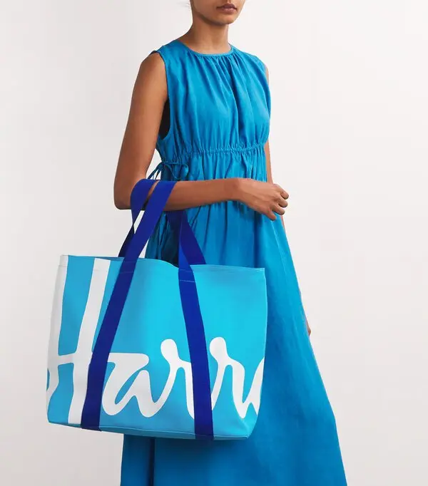 Harrods Large Cotton Logo Tote Bag - Blue