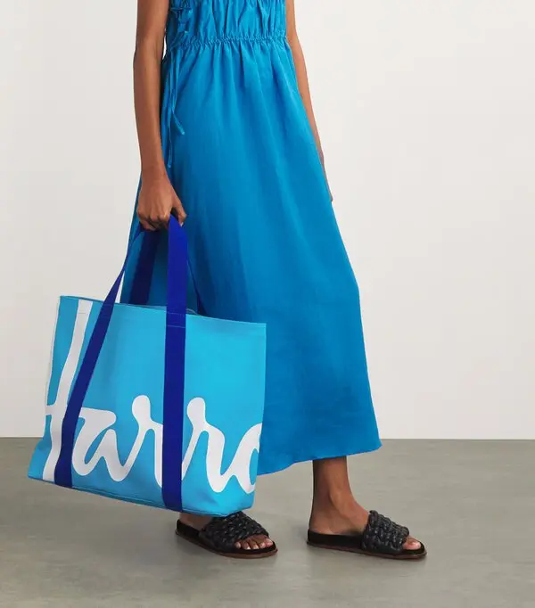 Harrods Large Cotton Logo Tote Bag - Blue