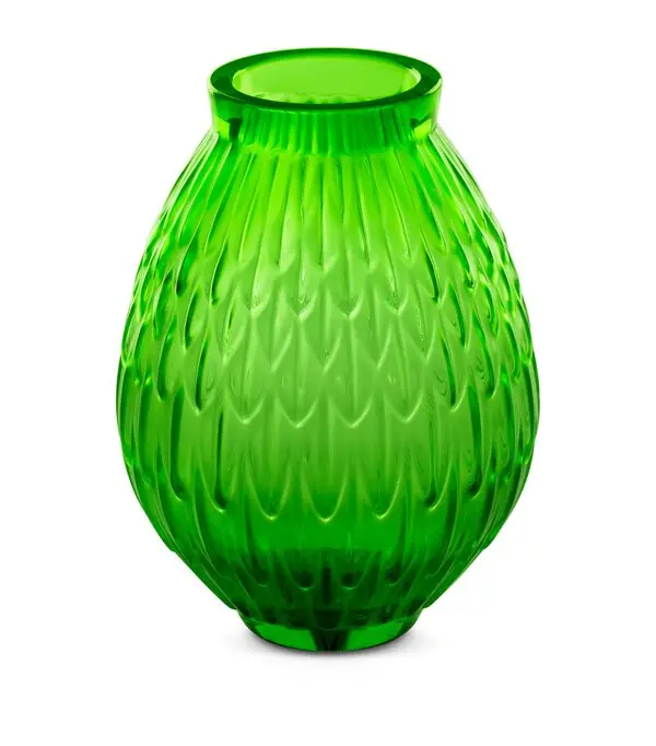 Lalique Small Crystal Plumes Vase - Green