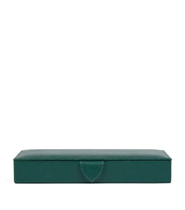 Smythson Leather Panama Cufflink Box - Green