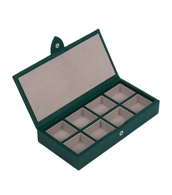 Smythson Leather Panama Cufflink Box - Green