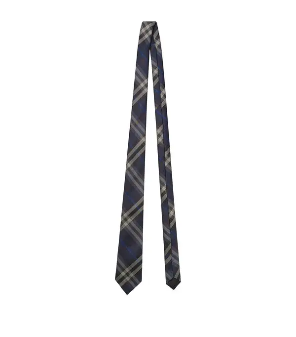 Burberry Check Silk Neck Tie - Blue