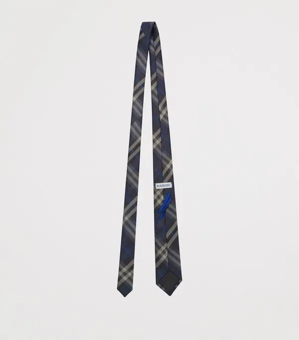 Burberry Check Silk Necktie - Blue