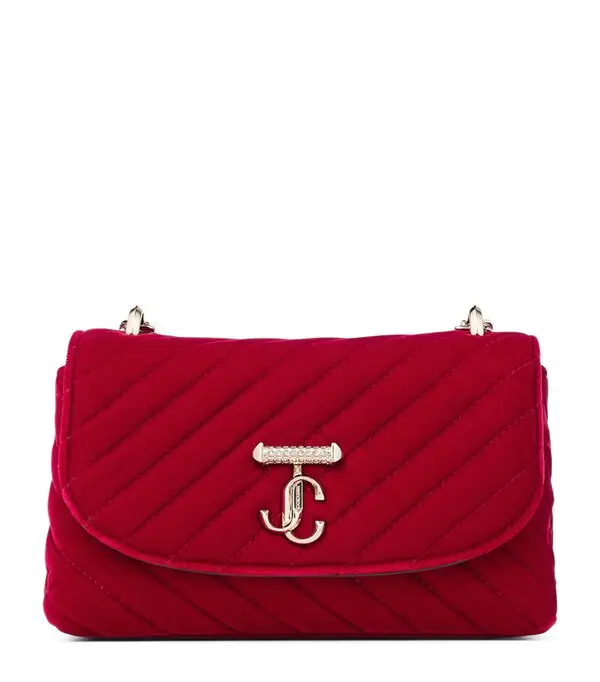 JIMMY CHOO Small Curve Velvet Cross-body Bag - Red