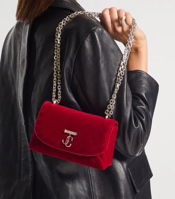 JIMMY CHOO Small Curve Velvet Cross-body Bag - Red