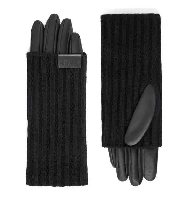 Loewe Cashmere And Leather Gloves - Black