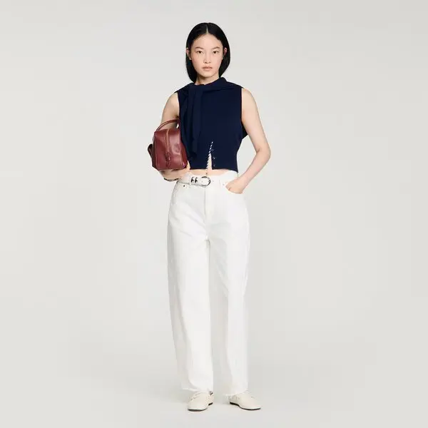 Sandro Cropped Striped Wool-cashmere Blend Sweater