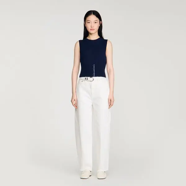 Sandro Cropped Striped Wool-cashmere Blend Sweater