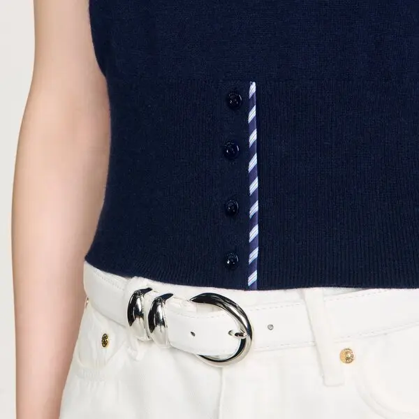 Sandro Cropped Striped Wool-cashmere Blend Sweater