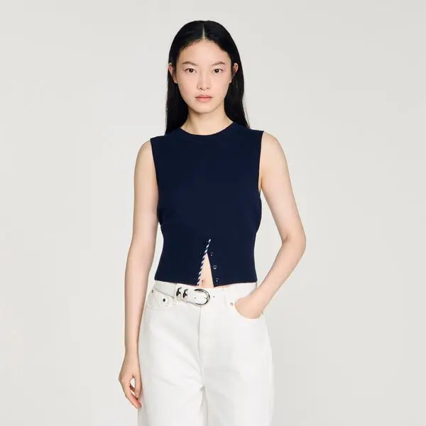 Sandro Cropped Striped Wool-cashmere Blend Sweater