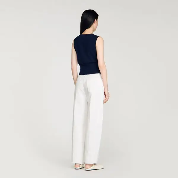 Sandro Cropped Striped Wool-cashmere Blend Sweater