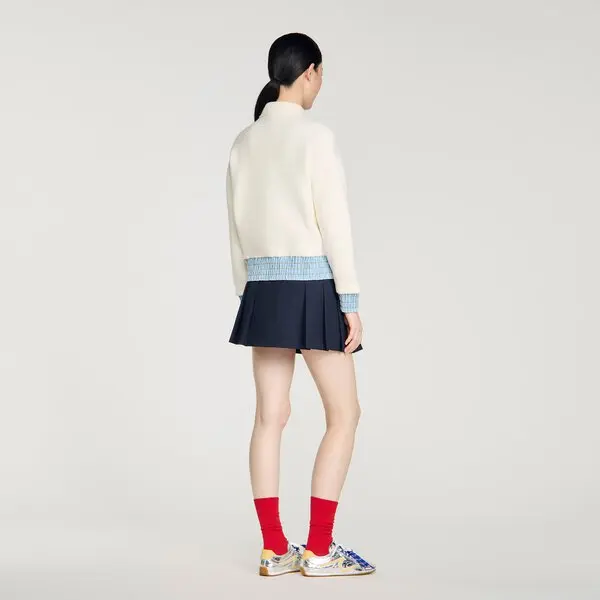 Sandro Oversized Bouclé Cardigan With Denim Details - Ecru
