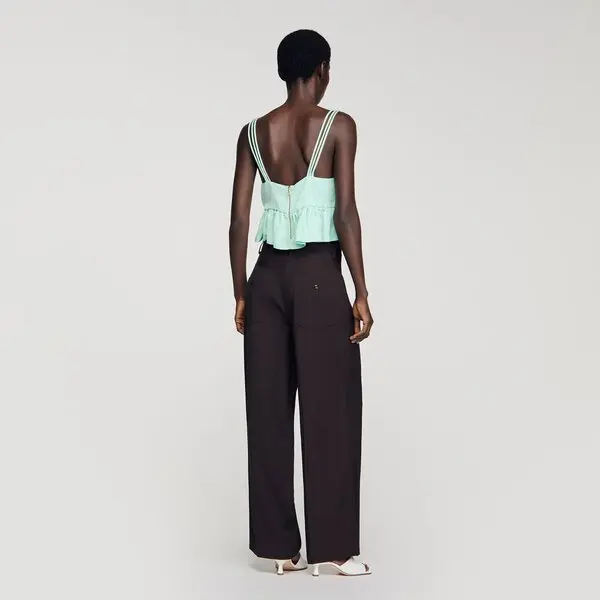 Sandro Floral Jacquard Ruffle Crop Top - Light Green