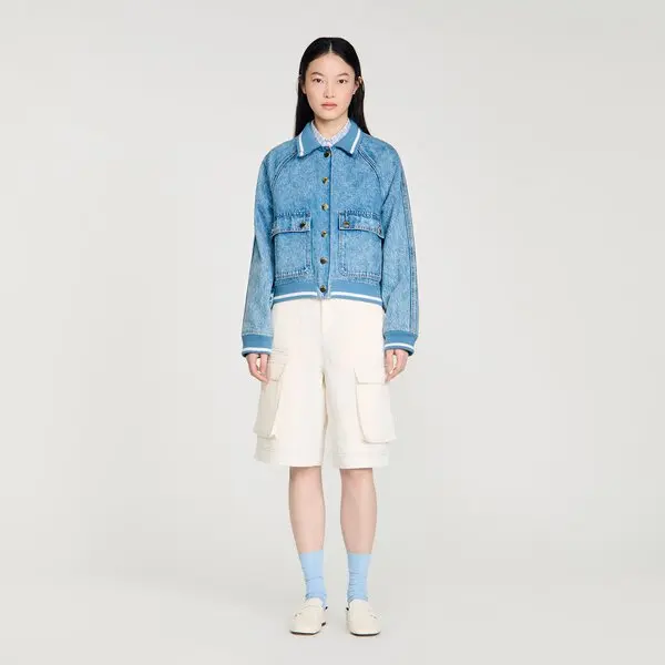 Sandro Rib-trimmed Denim Trucker Jacket - Blue Jean
