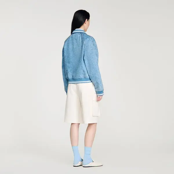 Sandro Rib-trimmed Denim Trucker Jacket - Blue Jean