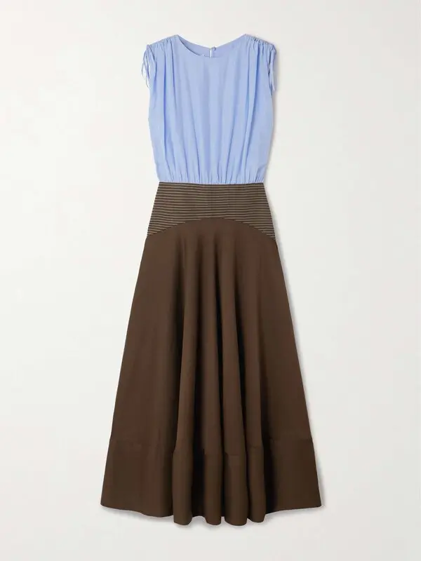 ABADIA Silk-blend Nuri Striped Midi Dress - Bronze