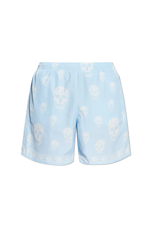 Alexander McQueen Swim Shorts With Skull Motif - Light Blue