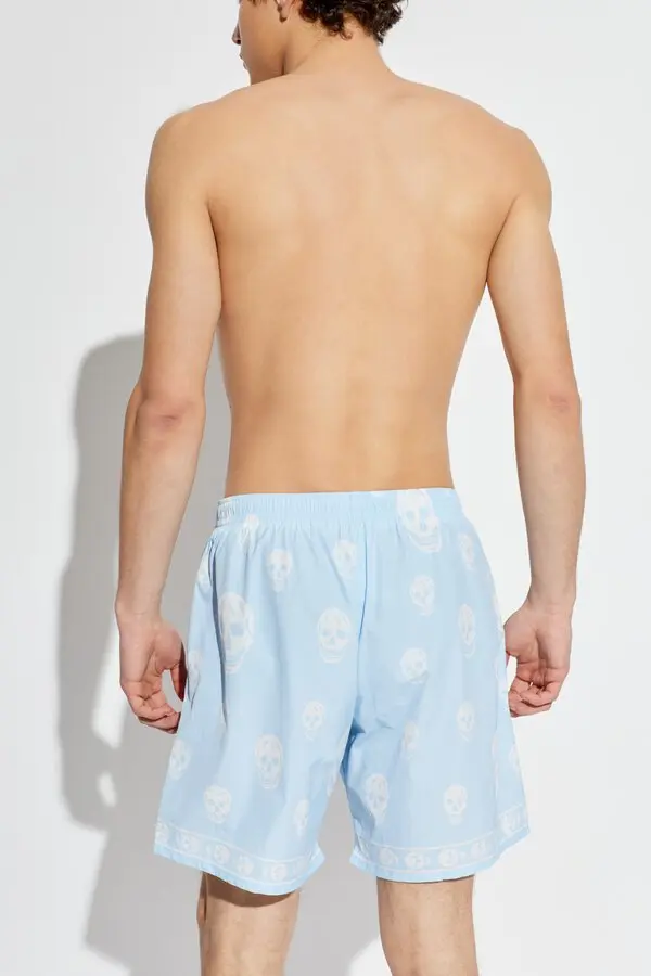Alexander McQueen Swim Shorts With Skull Motif - Light Blue