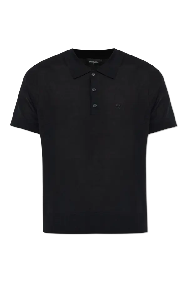 Dsquared2 Wool Polo With Embroidered Logo - Black