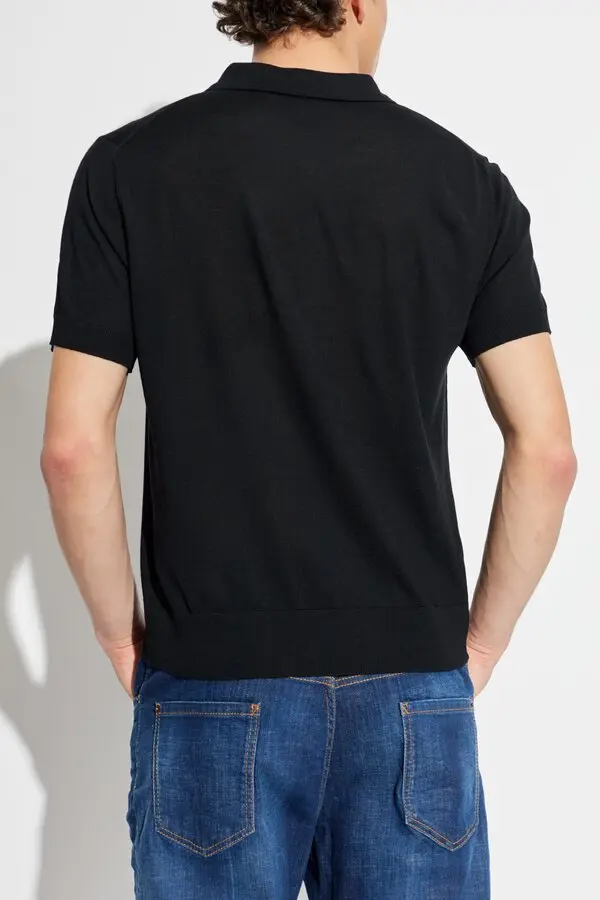 Dsquared2 Wool Polo With Embroidered Logo - Black