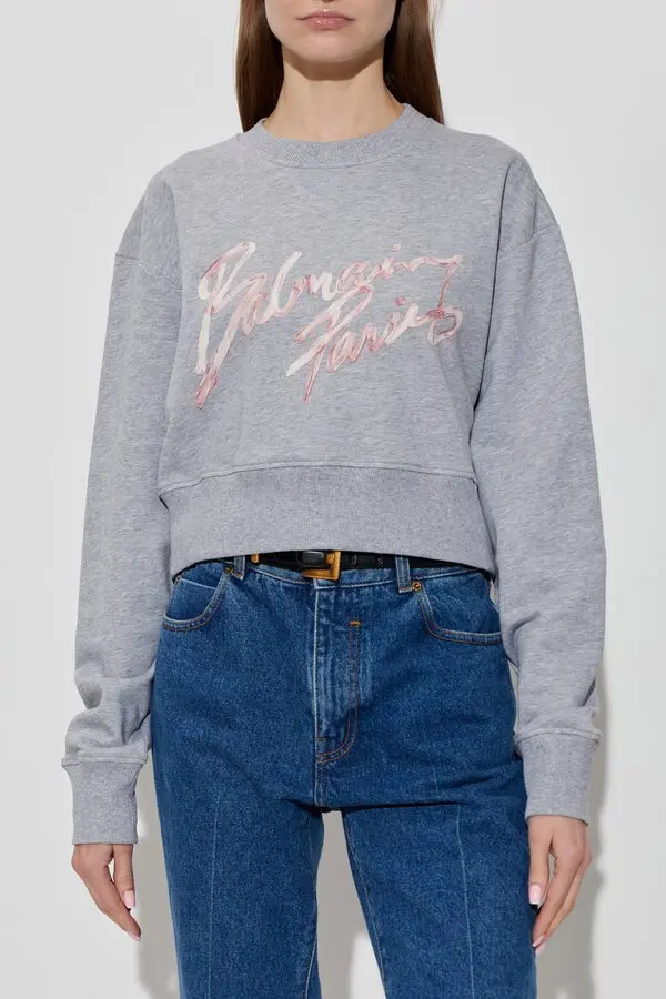 Balmain Short Loose-fit Sweatshirt - Grey