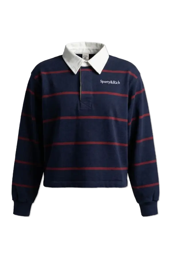 SPORTY & RICH Long-sleeve Polo From The ‘central Park Drop’ Collection - Navy Blue