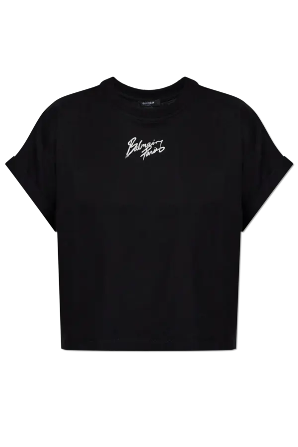 Balmain Top With Printed Logo - Black