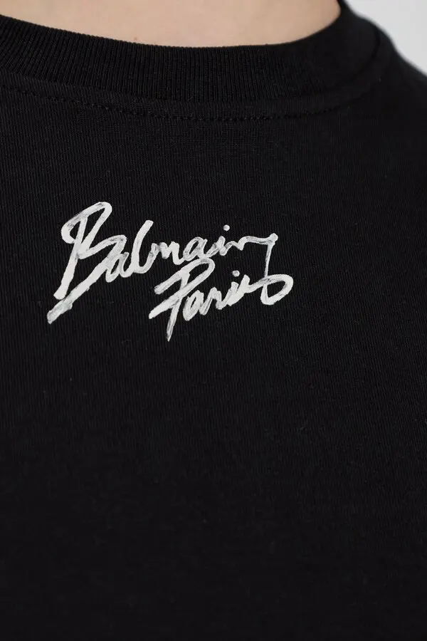 Balmain Top With Printed Logo - Black