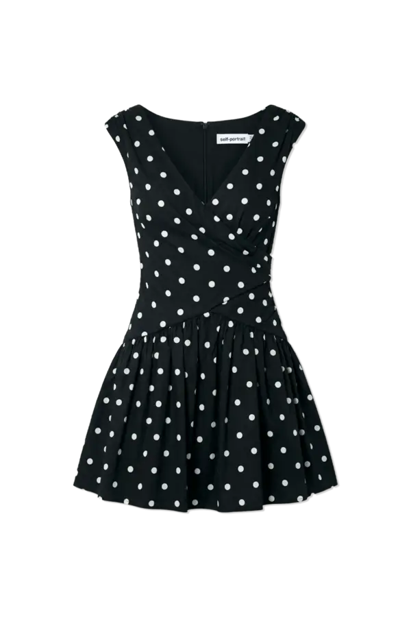 SELF-PORTRAIT Short Polka Dot Dress - Black