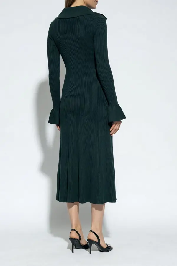 green ribbed collar dress Self-Portrait Ribbed Knit Polo Collar Midi Dress In Green - 35% Off