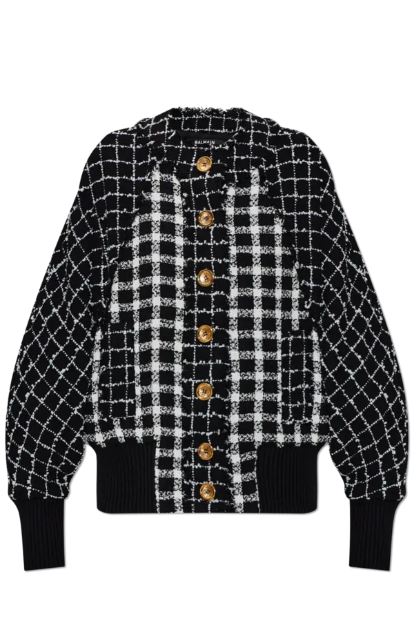 Balmain Check Pattern Bomber Jacket - Black