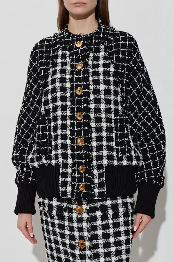 Balmain Check Pattern Bomber Jacket - Black