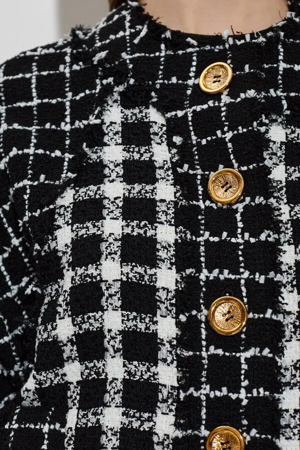 Balmain Check Pattern Bomber Jacket - Black