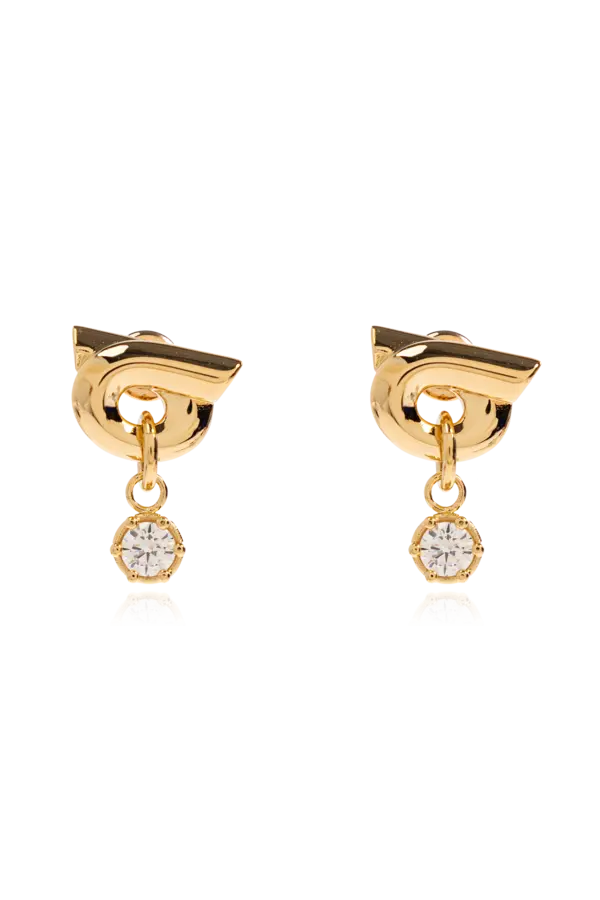 FERRAGAMO Earrings With Crystal Stone - Gold