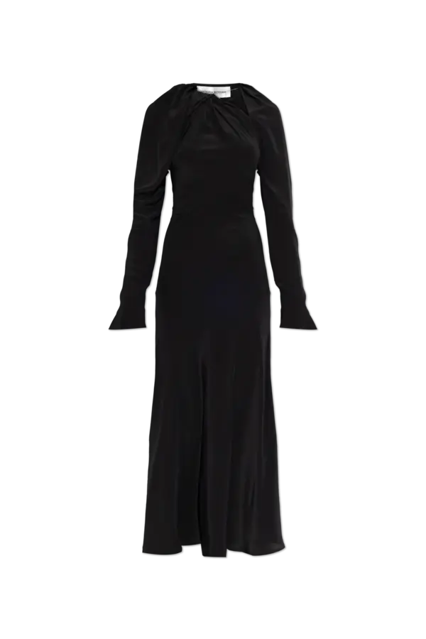 Victoria Beckham Silk Dress With Decorative Neckline - Black