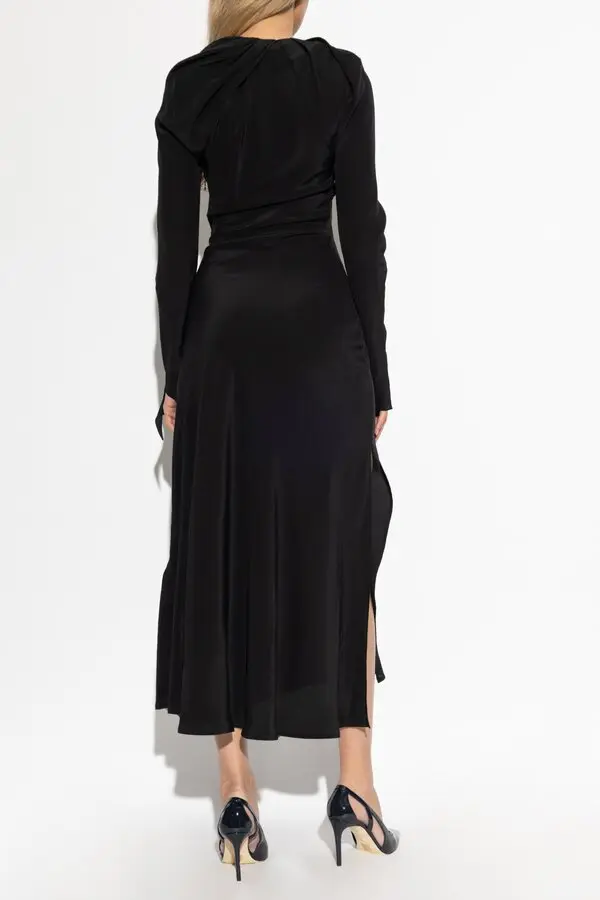 Victoria Beckham Silk Dress With Decorative Neckline - Black