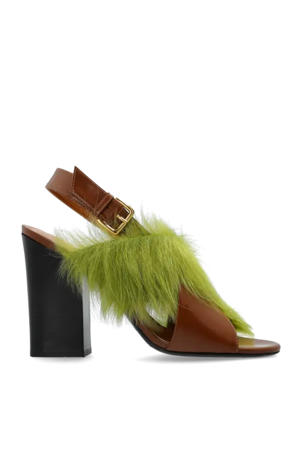 Marni Heeled Sandals With Fur Appliqu - Brown