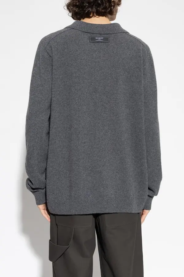 Balmain Sweater With A Heart Neckline - Grey