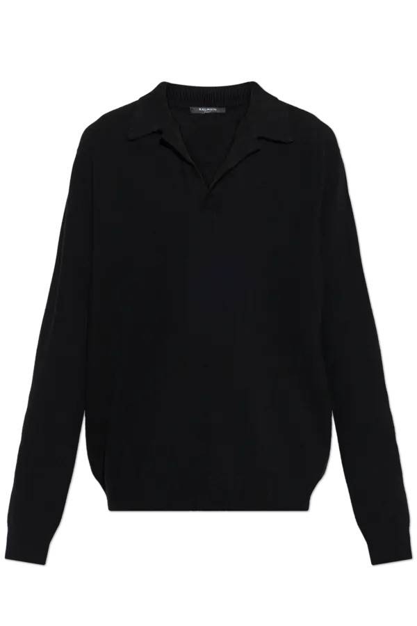 Balmain V-neck Ribbed Knit Sweater - Black