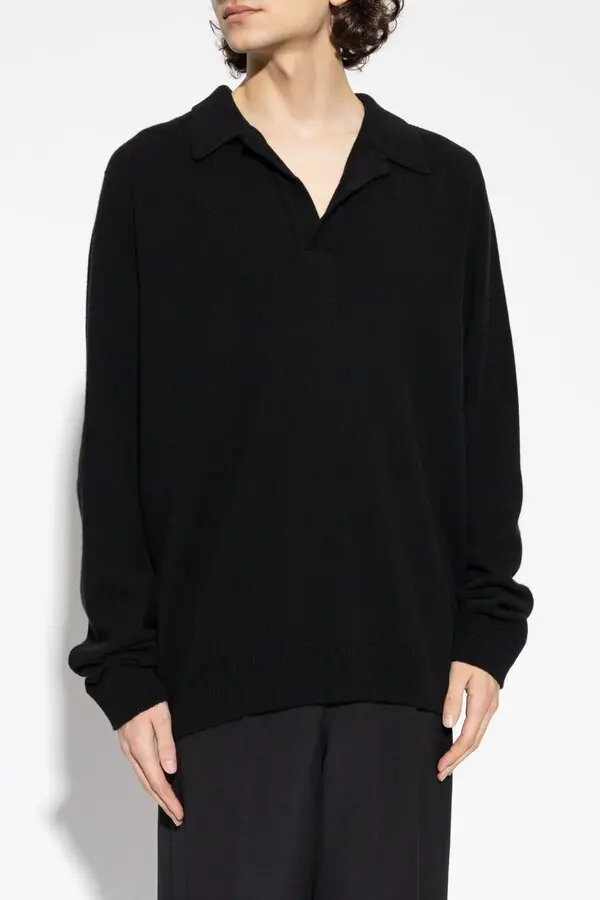 Balmain V-neck Ribbed Knit Sweater - Black