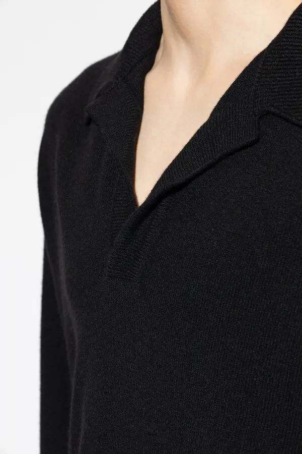 Balmain V-neck Ribbed Knit Sweater - Black