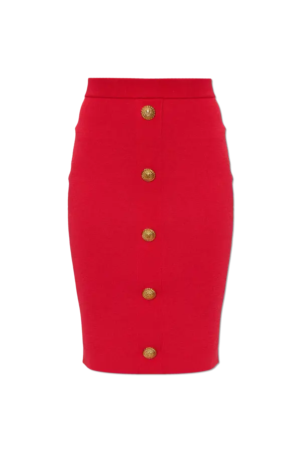 Balmain Pencil Skirt With Decorative Buttons - Red