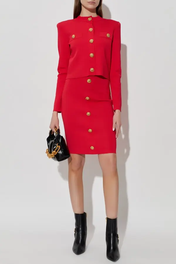 Balmain Pencil Skirt With Decorative Buttons - Red