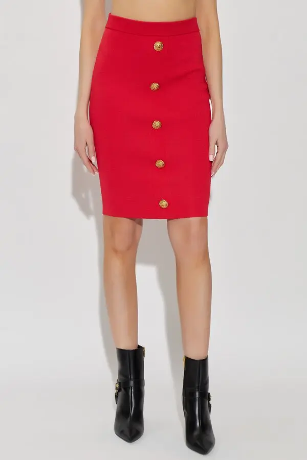 Balmain Pencil Skirt With Decorative Buttons - Red