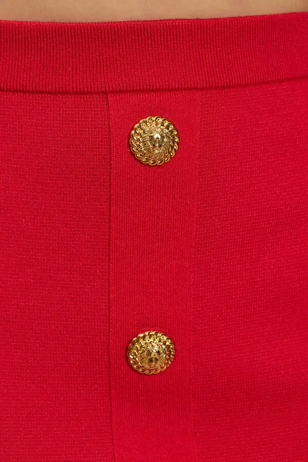 Balmain Pencil Skirt With Decorative Buttons - Red