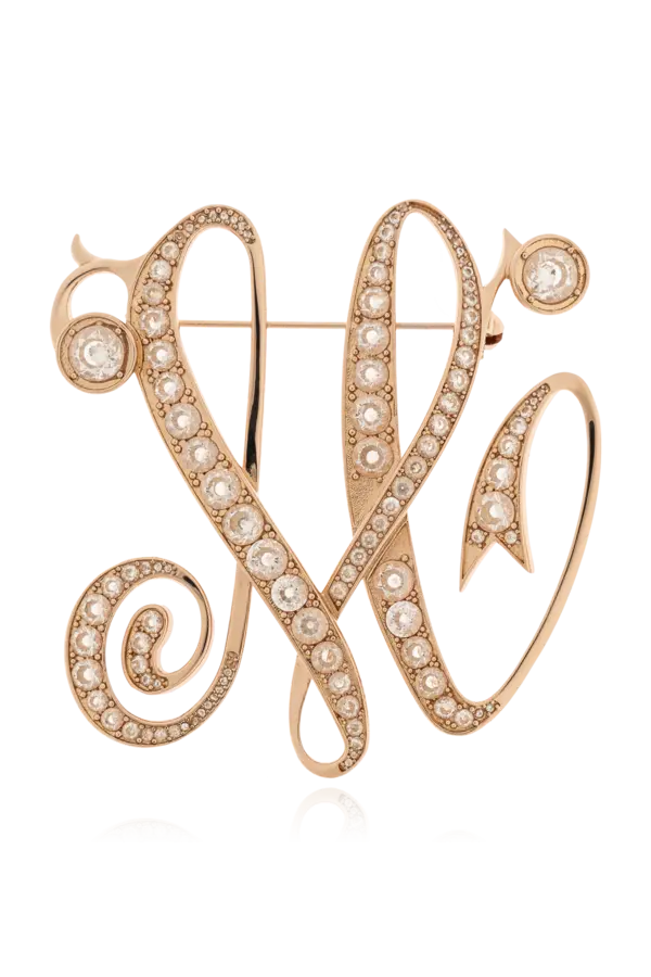 Max Mara Monogram Crystal Brooch - Gold