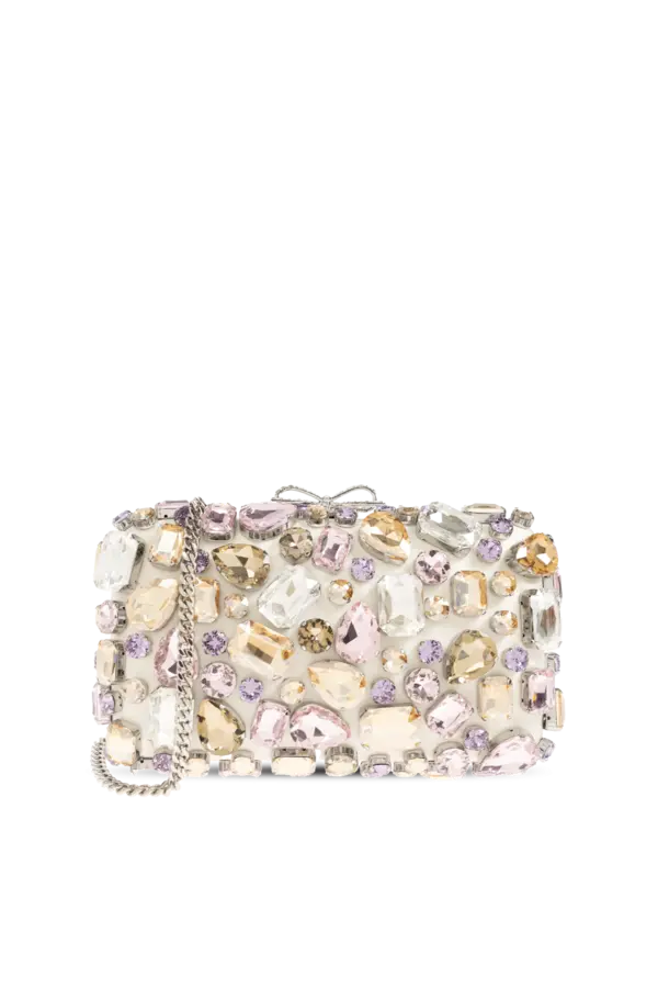 SELF-PORTRAIT Clutch With Shimmering Crystals - Cream