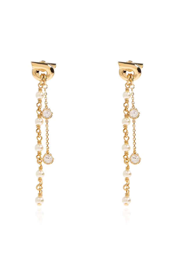 FERRAGAMO Long Pearl Earrings - Gold