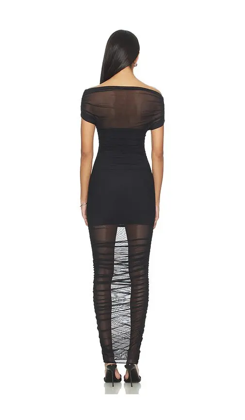 SEROYA Noel Mesh Midi Dress - Black