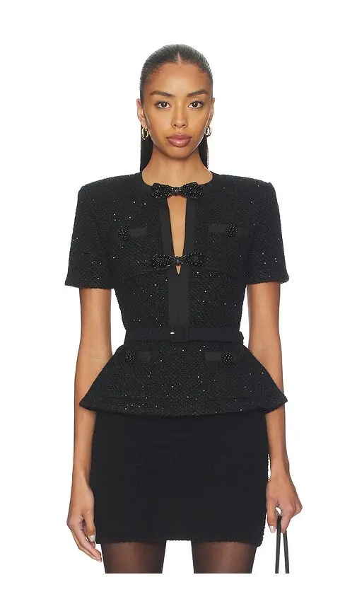 SELF-PORTRAIT Sequin Knit Peplum Top